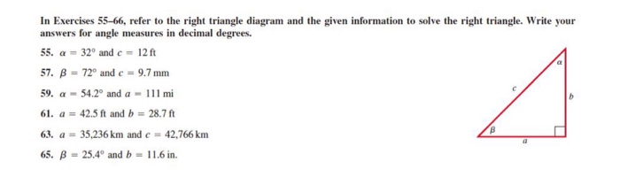 Solved In Exercises 55-66, refer to the right triangle | Chegg.com