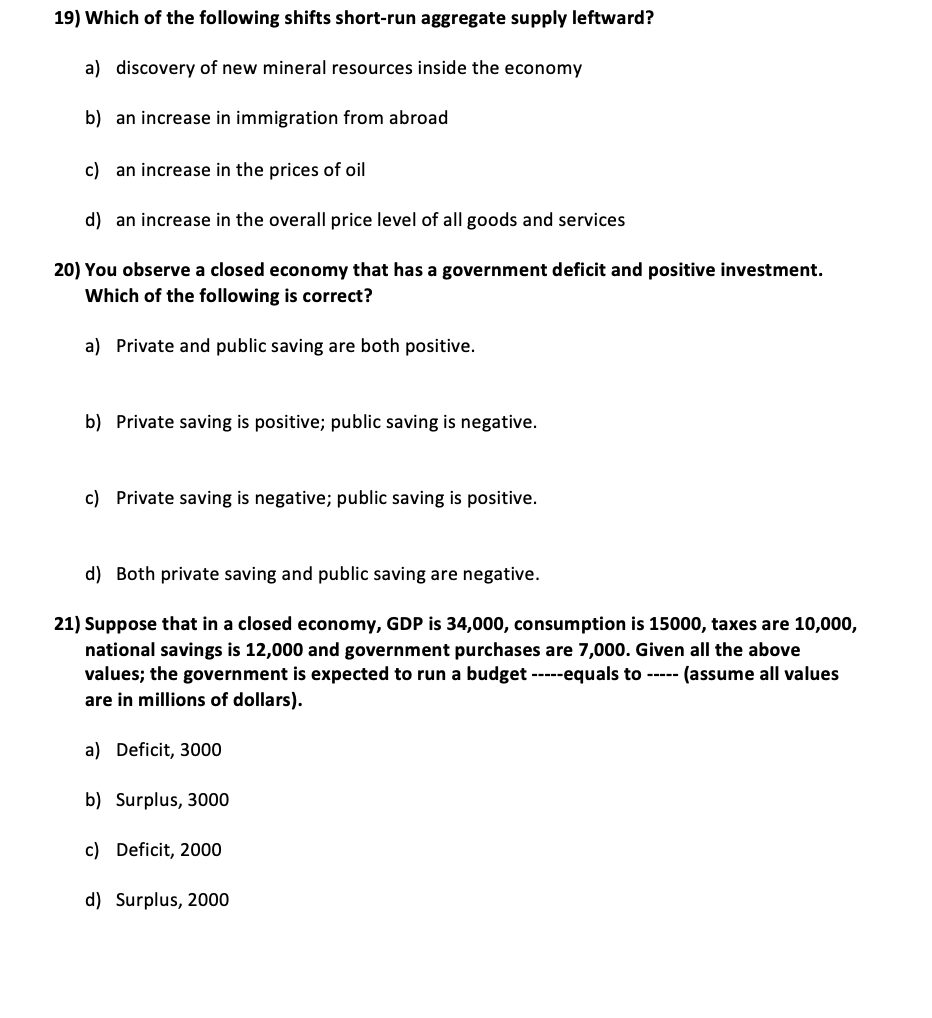 Solved 1) Suppose the economy is in long-run equilibrium. | Chegg.com