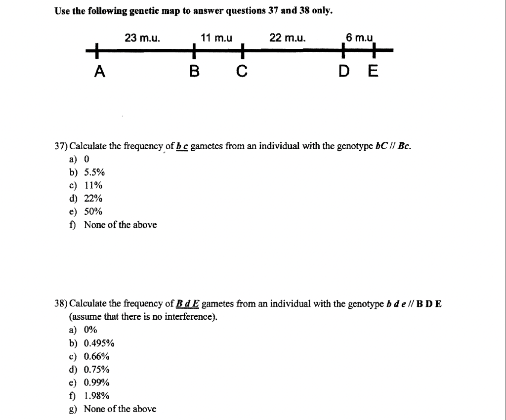 Solved Use the following genetic map to answer questions 37 | Chegg.com