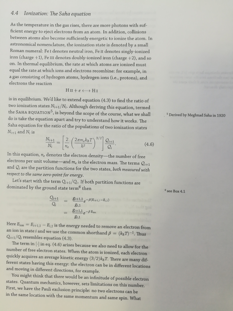 4.4 Ionization: The Saha equation As the temperature | Chegg.com