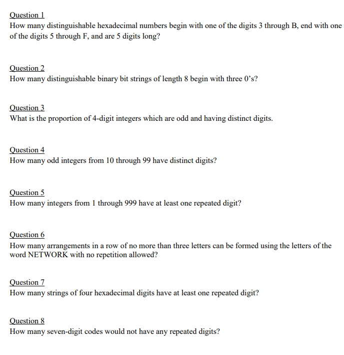 Solved Question 1 How many distinguishable hexadecimal | Chegg.com