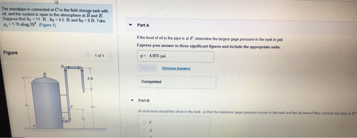 Solved The standpipe is connected at to the field storage | Chegg.com
