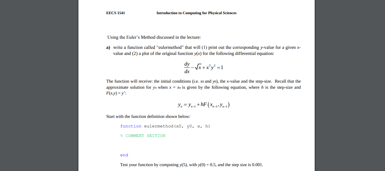 EECS 1541 Introduction to Computing for Physical | Chegg.com