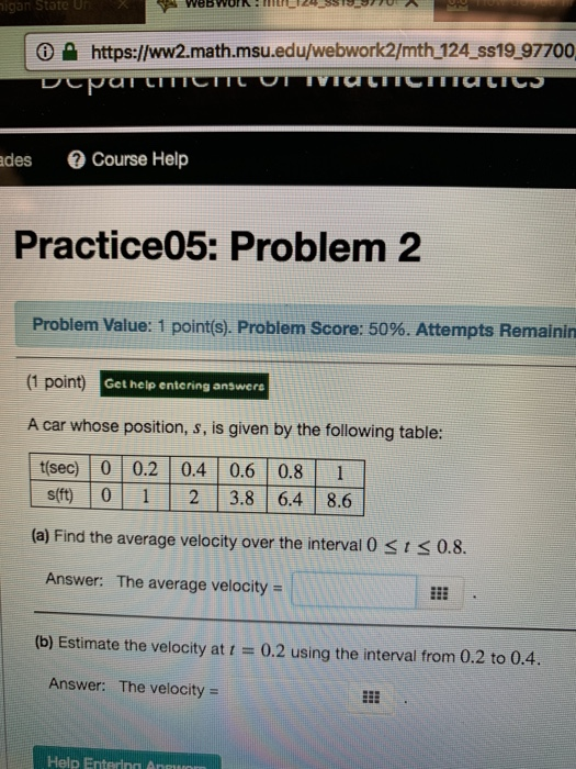 Solved OA https://ww2.math.msu.edu/webwork2/mth 124_ss19 | Chegg.com