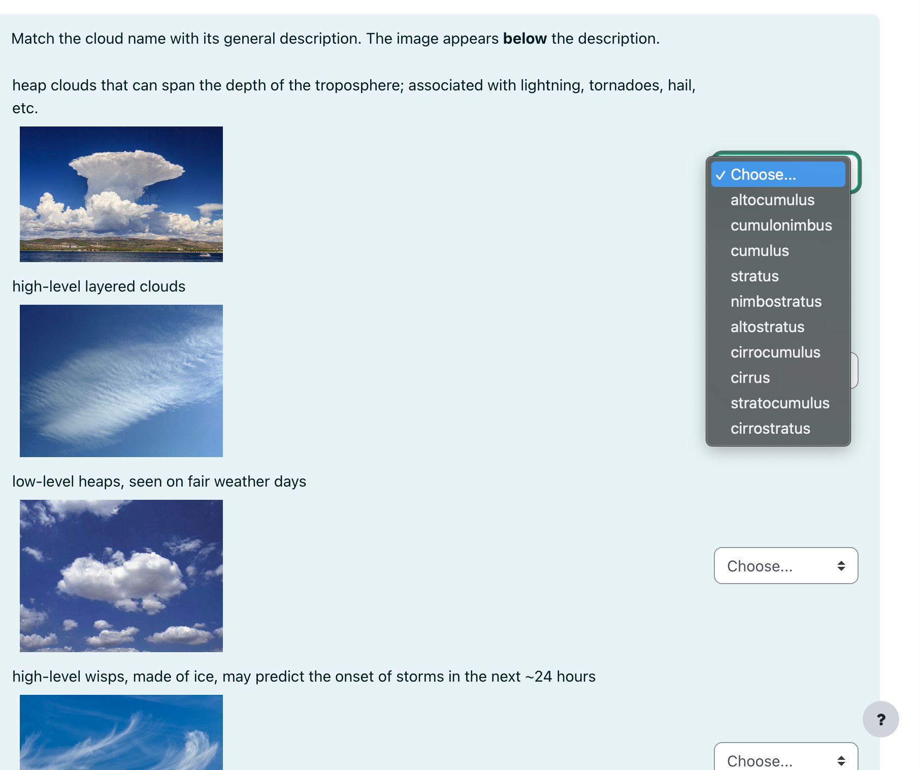 Solved Match the cloud name with its general description. | Chegg.com