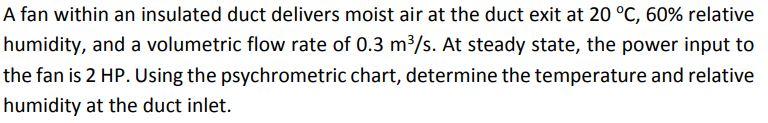 Solved A fan within an insulated duct delivers moist air at | Chegg.com