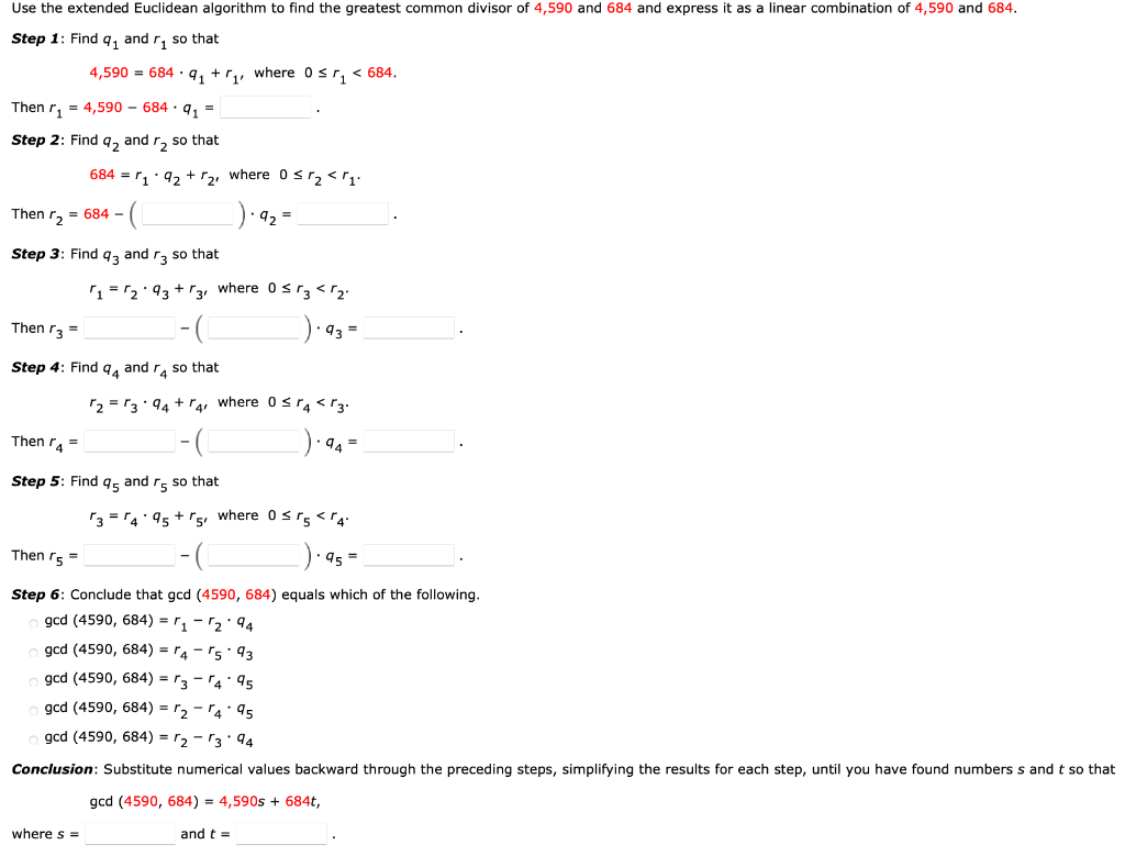 Solved Use the extended Euclidean algorithm to find the | Chegg.com