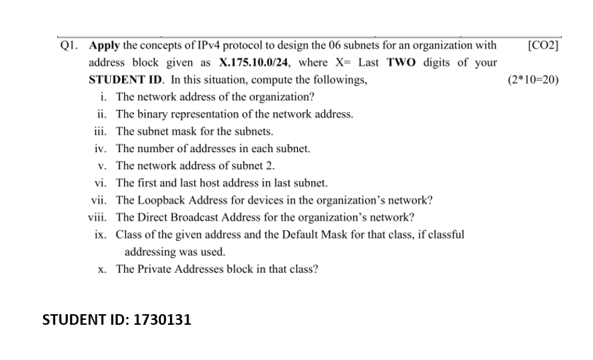 [CO2] (2*10=20) Q1. Apply the concepts of IPv4 | Chegg.com