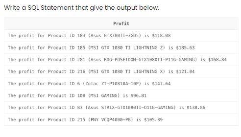 Solved Write a SQL Statement that give the output | Chegg.com