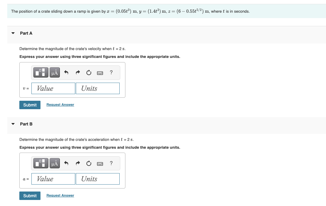 Solved The position of a crate sliding down a ramp is given | Chegg.com