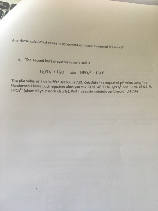 Solved 5. Calculate the expected pH values of the buffer | Chegg.com