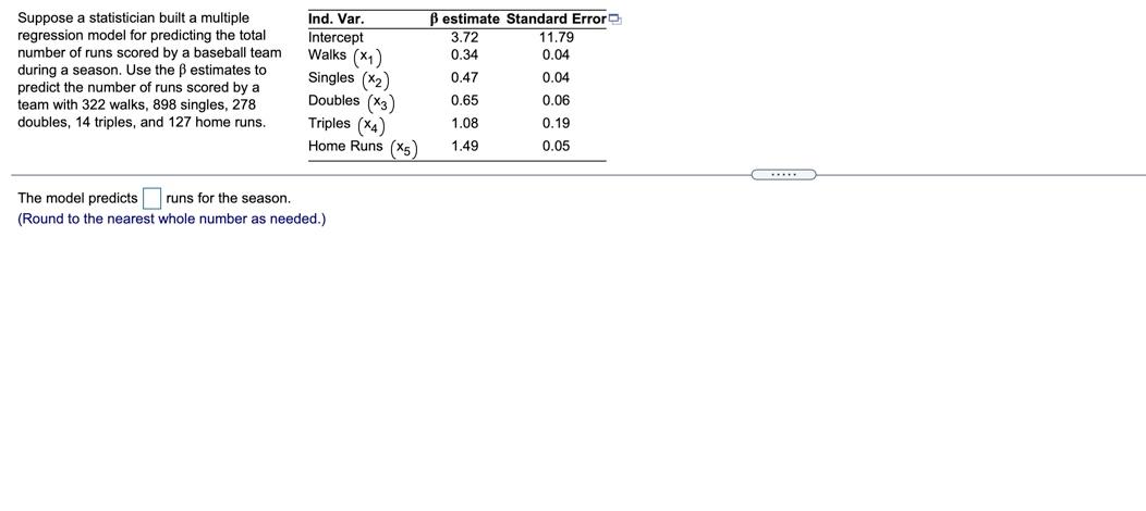 Solved Ind. Var. Intercept Suppose a statistician built a | Chegg.com