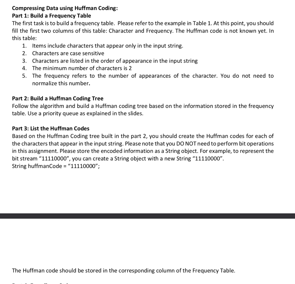 Compressing Data using Huffman Coding: Part 1: Build | Chegg.com