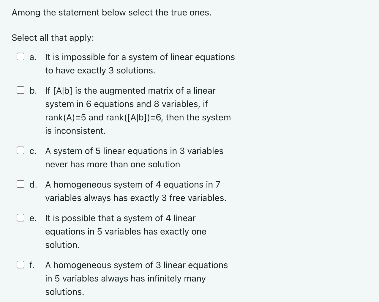 Solved Select all that apply: a. It is impossible for a | Chegg.com