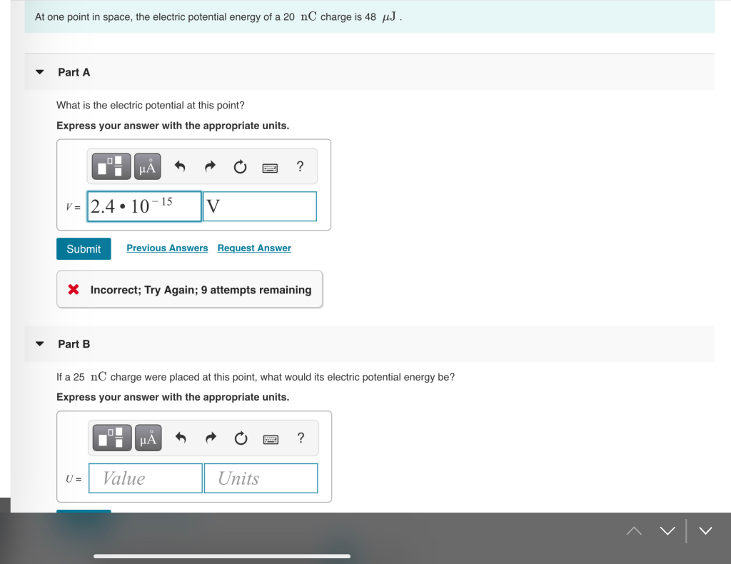 Solved At one point in space, the electric potential energy | Chegg.com