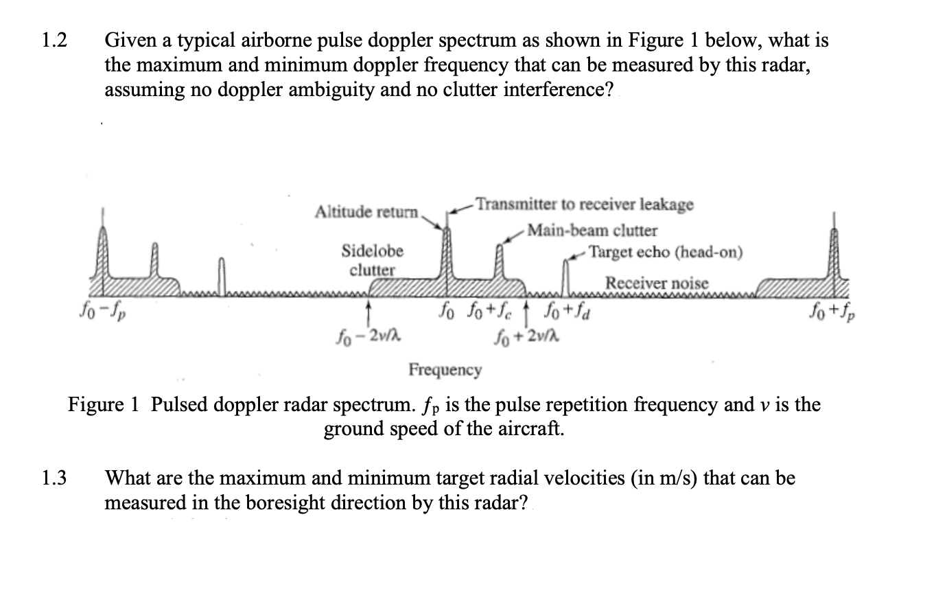 1.2 Given a typical airborne pulse doppler spectrum | Chegg.com