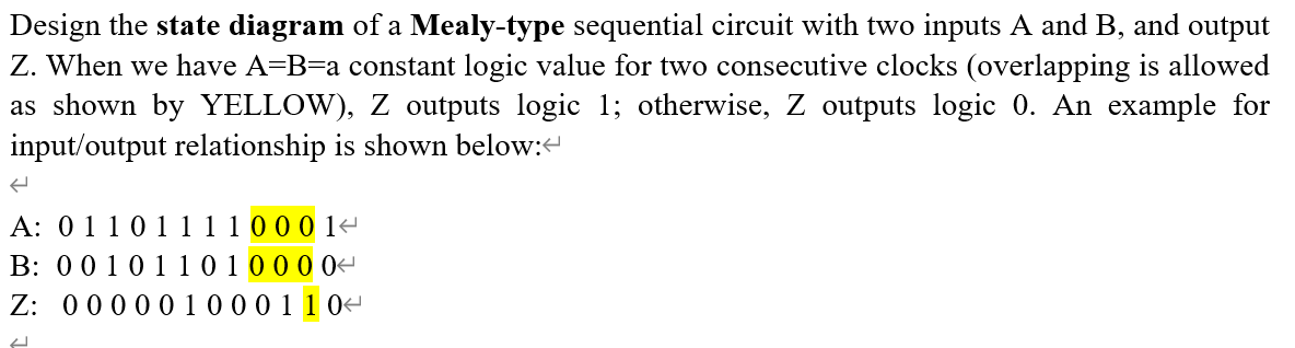 Solved Design the state diagram of a Mealy-type sequential | Chegg.com