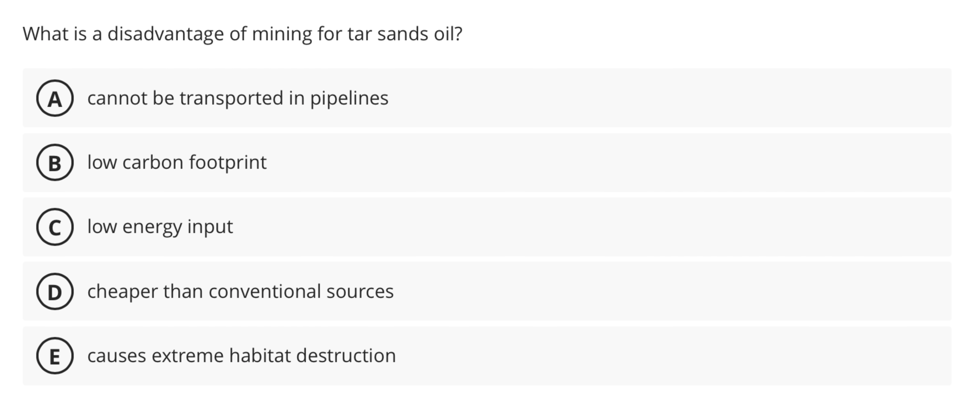 Solved What is a disadvantage of mining for tar sands | Chegg.com