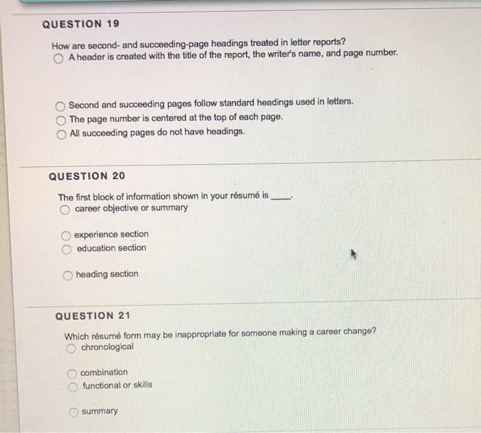 Solved QUESTION 1 The résumé format allows the applicant to | Chegg.com