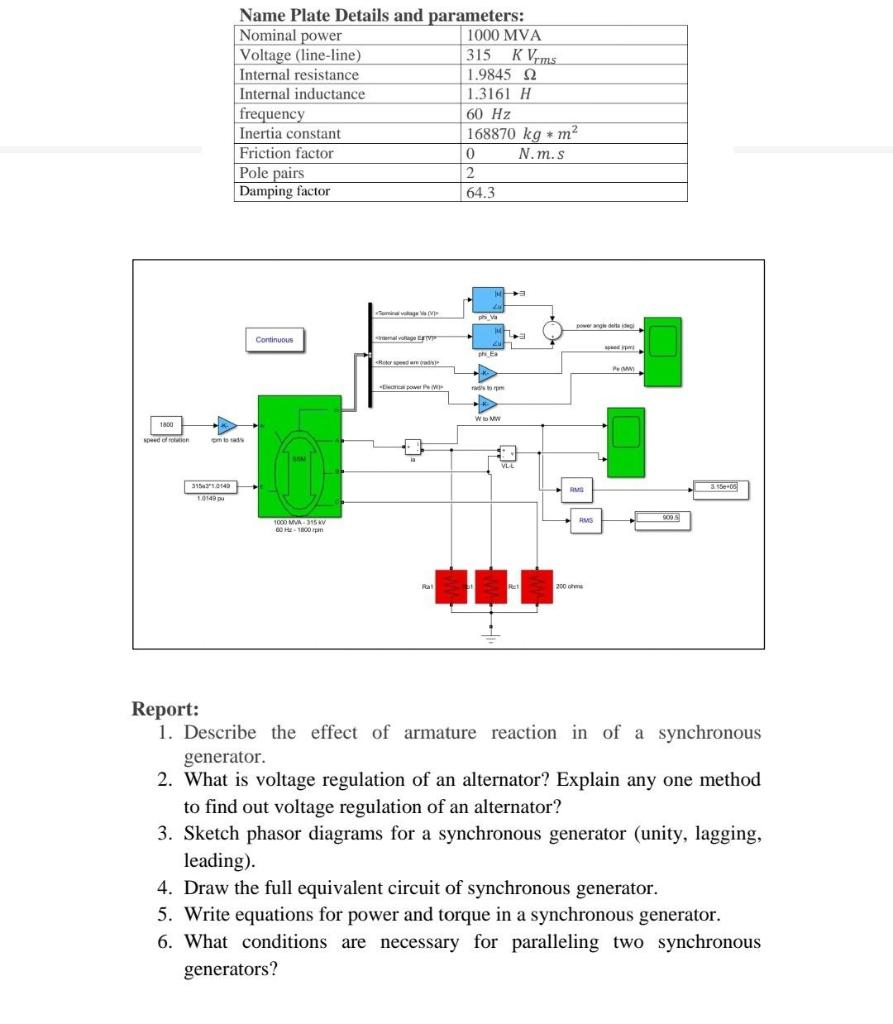 Name Plate Details and parameters: Nominal power 1000 | Chegg.com