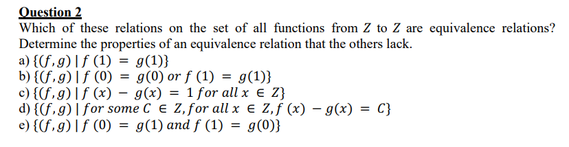 Solved Ouestion 2 Which of these relations on the set of all | Chegg.com