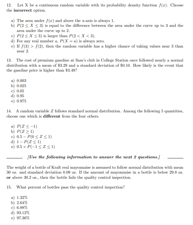 Solved 12 Let X Be A Continuous Random Variable With Its
