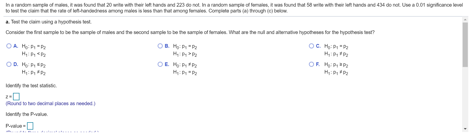 Solved In a random sample of males, it was found that 20 | Chegg.com