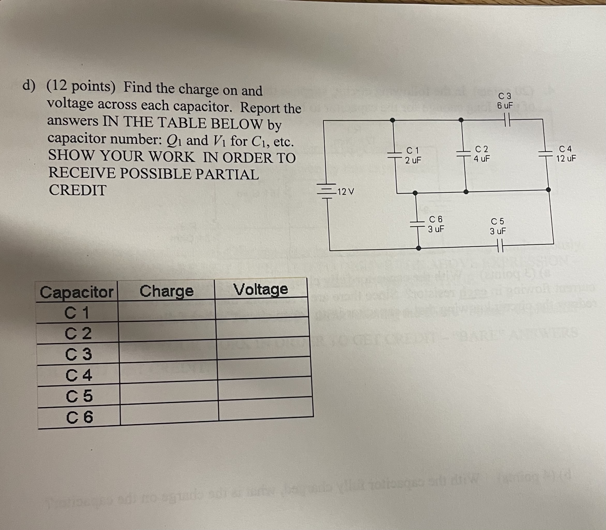 d) (12 points) Find the charge on and voltage across | Chegg.com