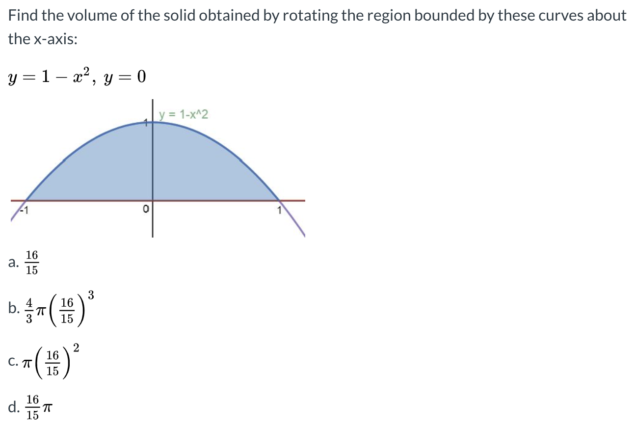 Solved Find the volume of the solid obtained by rotating the | Chegg.com