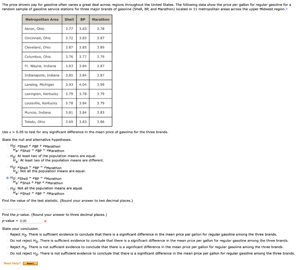 Solved The price drivers pay for gasoline often varies a | Chegg.com