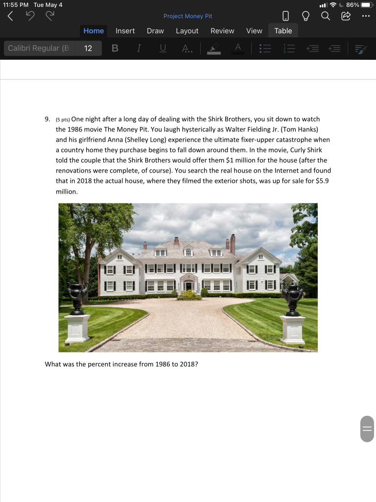 Solved 11:55 PM Tue May 4 86% Project Money Pit a Home | Chegg.com