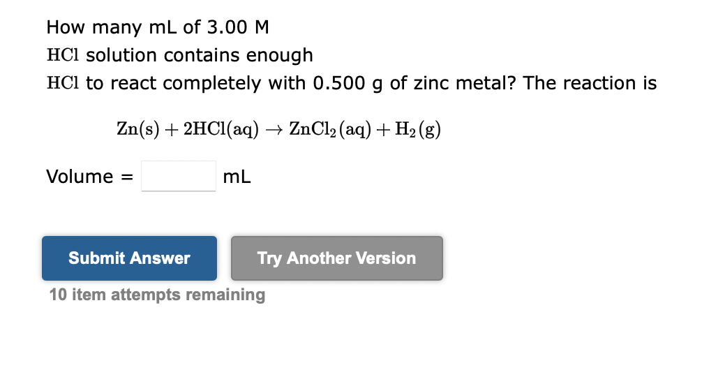 Solved How many mL of 3.00M HCl solution contains enough HCl | Chegg.com