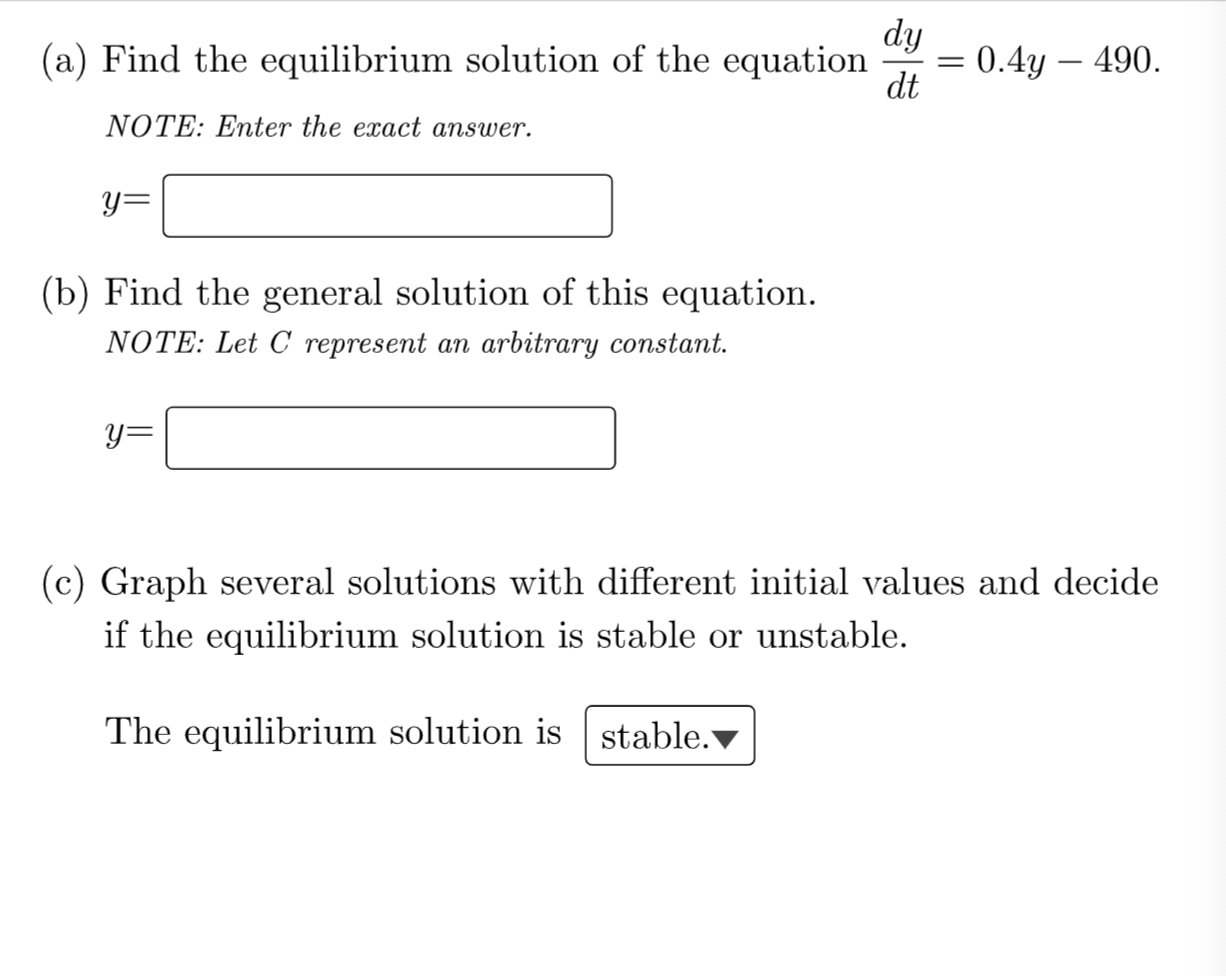 Solved dy (a) Find the equilibrium solution of the equation | Chegg.com