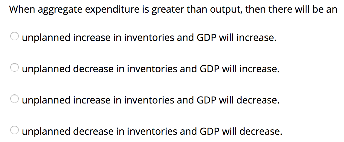 Solved When aggregate expenditure is greater than output, | Chegg.com