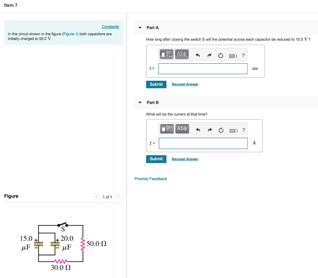 Solved Item 7 Constants PartA In the circuit shown in the | Chegg.com