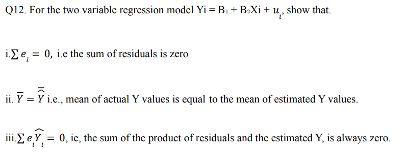 Solved Q12. ﻿For the two variable regression model | Chegg.com