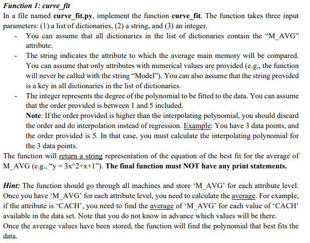 Solved Function 1: curve fit In a file named curve_fit.py, | Chegg.com