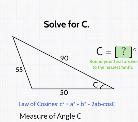 Solved Solve for C.C=[?]°Law of Cosines: | Chegg.com