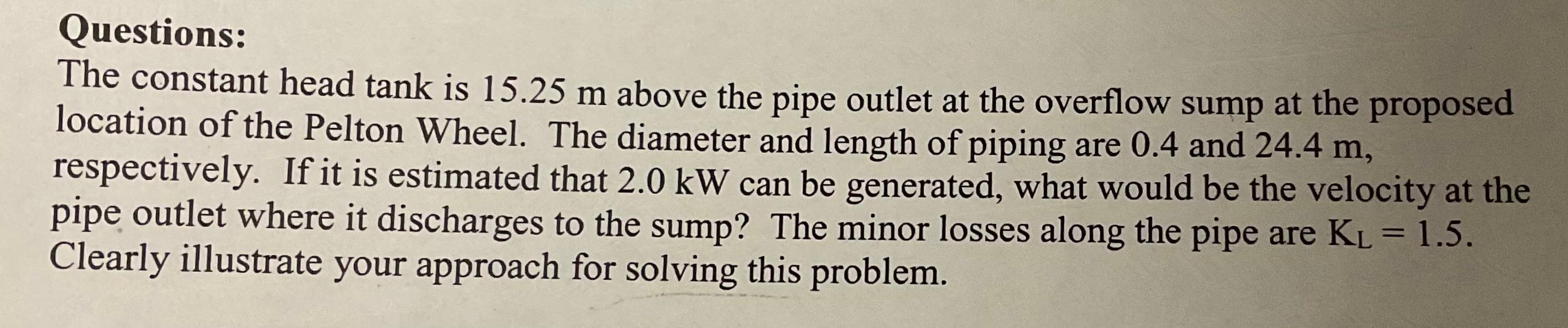 Solved Questions: The constant head tank is 15.25 m above | Chegg.com