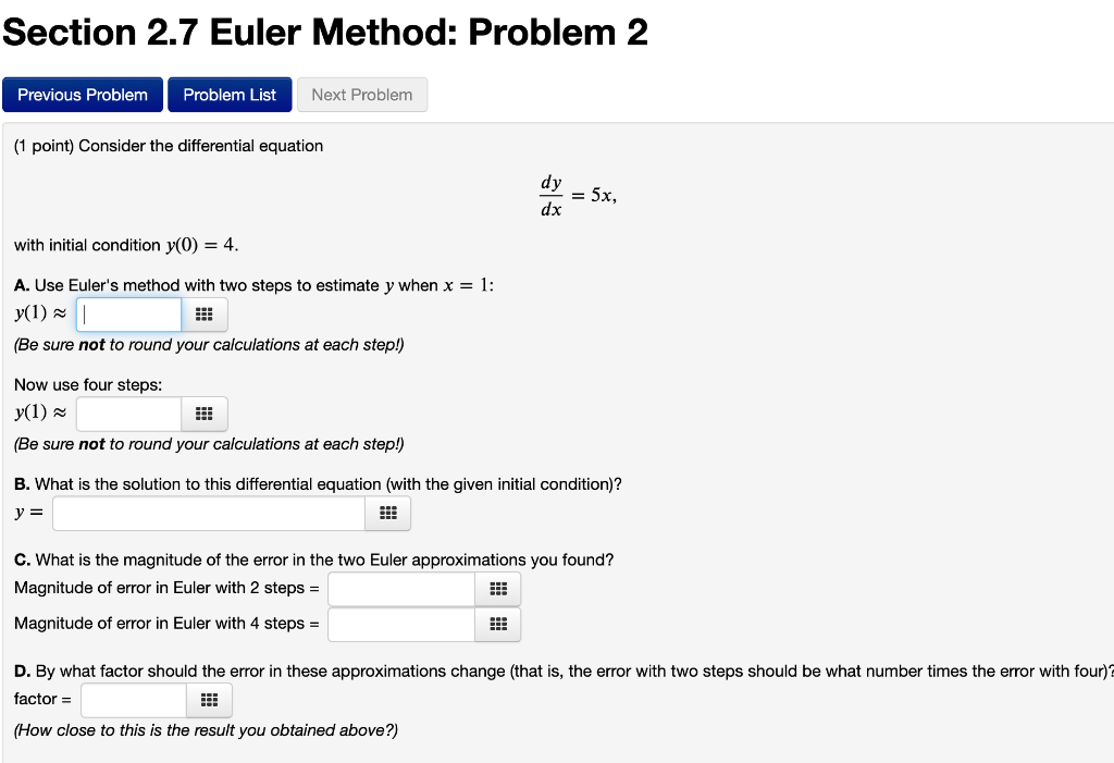Solved Section 2.7 Euler Method: Problem 2 Previous Problem | Chegg.com