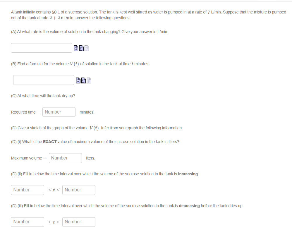 Solved A tank initially contains 50 L of a sucrose solution. | Chegg.com