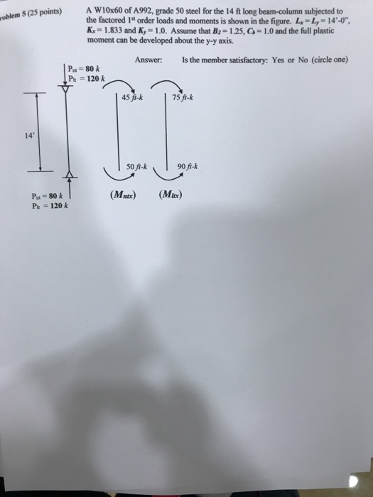 Solved A W10x60 of A992, grade 50 steel for the 14 ft long | Chegg.com
