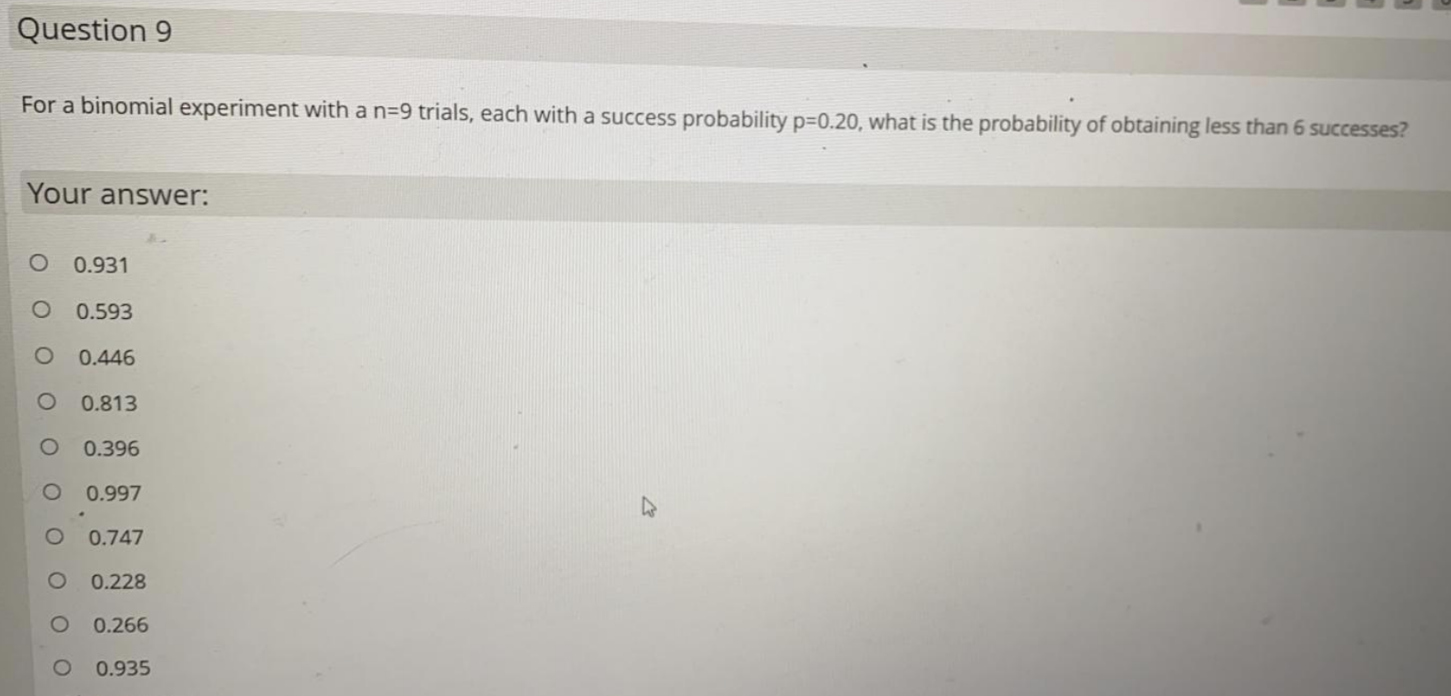 Solved Question 9 For a binomial experiment with a n=9 | Chegg.com