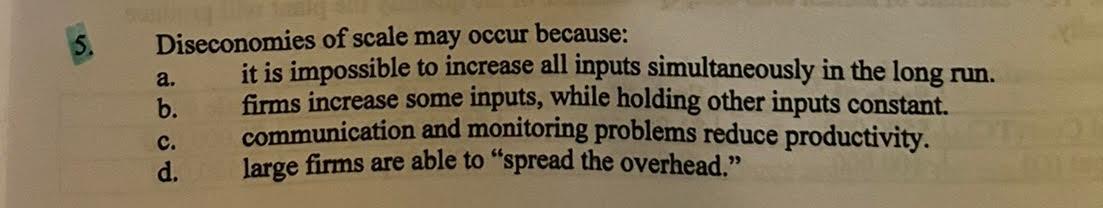 Solved 1. In the long run: a. all inputs are fixed, and | Chegg.com