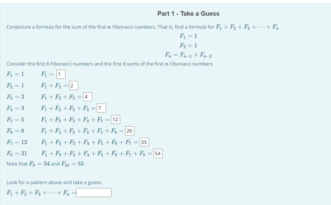 Solved Part 1 - Take a Guess Conjecture a formula for the | Chegg.com