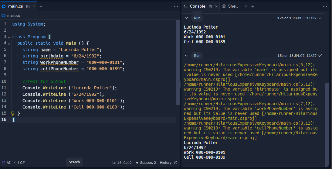 Solved I am using Replit and I continue to receive the same | Chegg.com