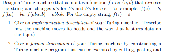 Solved Design a Turing machine that computes a function f | Chegg.com