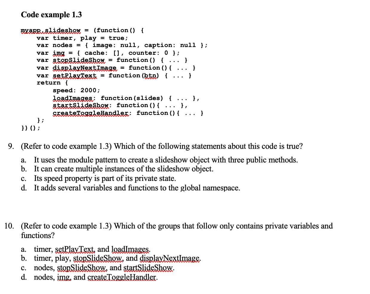 Solved Code example 1.3 myappeslideshow = (function() { var | Chegg.com