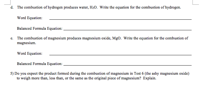 Solved d. The combustion of hydrogen produces water, H20. | Chegg.com