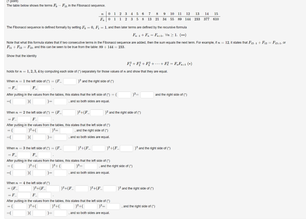 Solved The table below shows the terms F0−F15 in the | Chegg.com